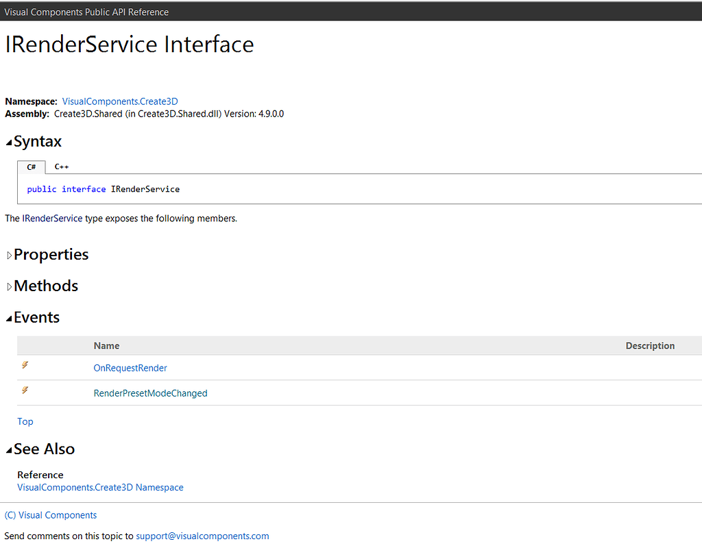 IRenderService missing event - .Net Add-on Programming - Visual Components - The Simulation ...