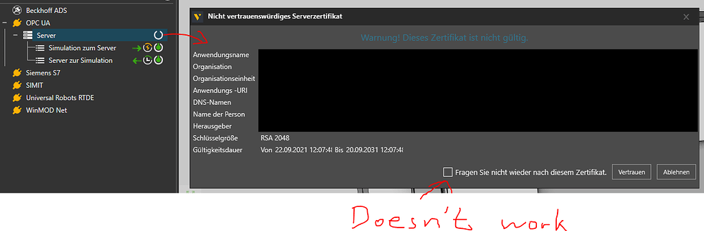 OPC UA - Ignore Certificate Dialog - .Net Add-on Programming - Visual ...