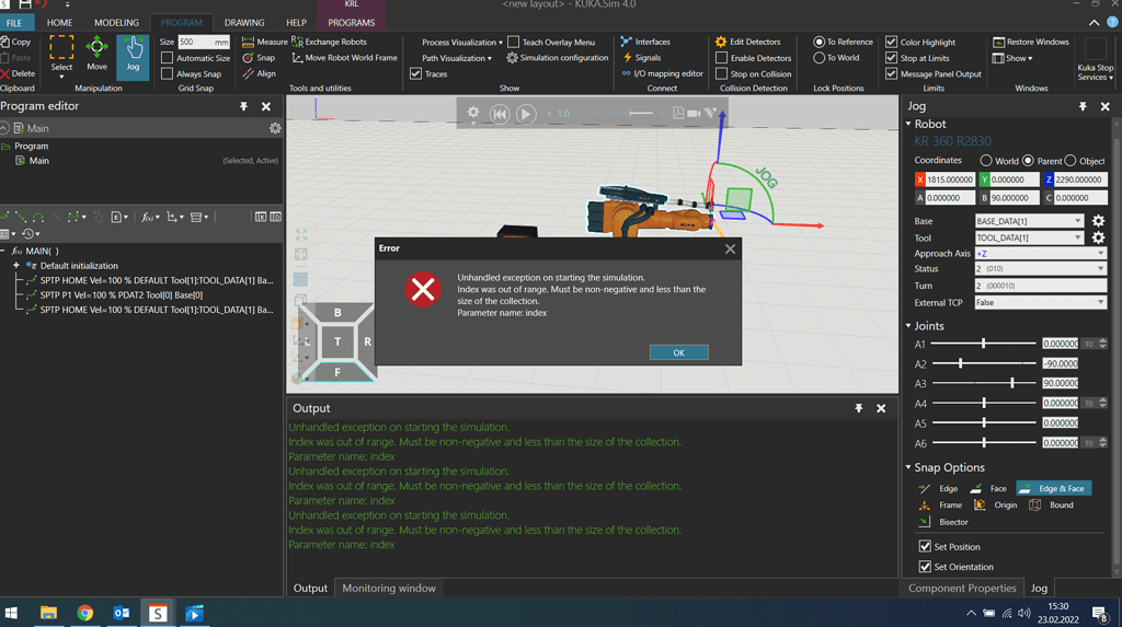 Index Error Robot Programming Visual Components The Simulation Community