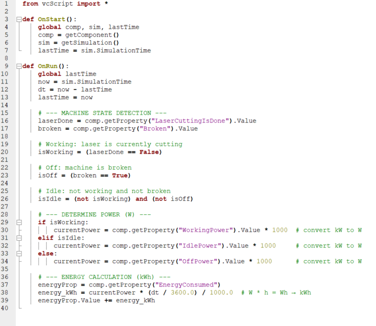 Energy consumption simulation - Python Programming - Visual Components - The Simulation Community